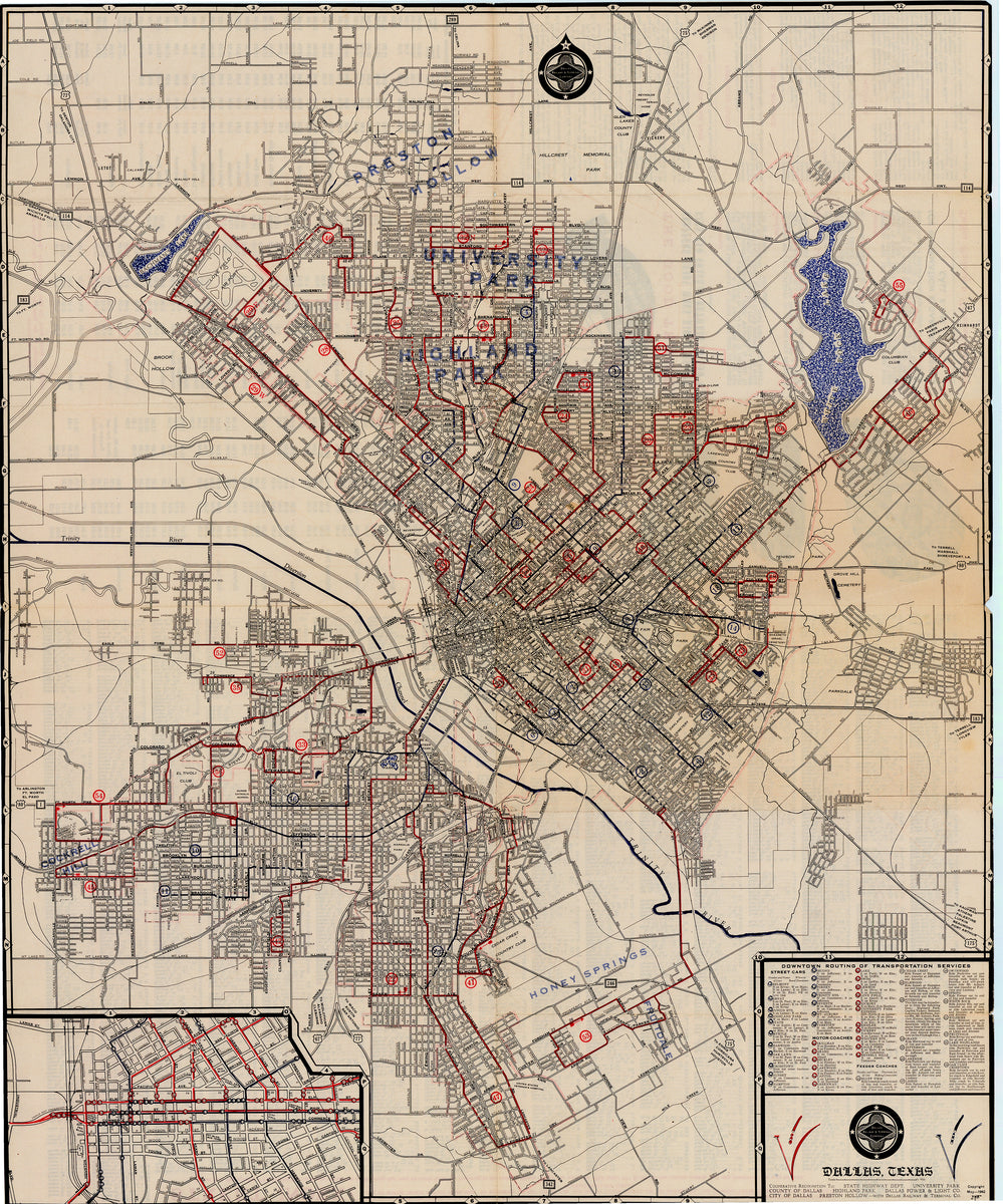 Dallas Transportation Map: Dallas Railway and Terminal Company 1942 ...