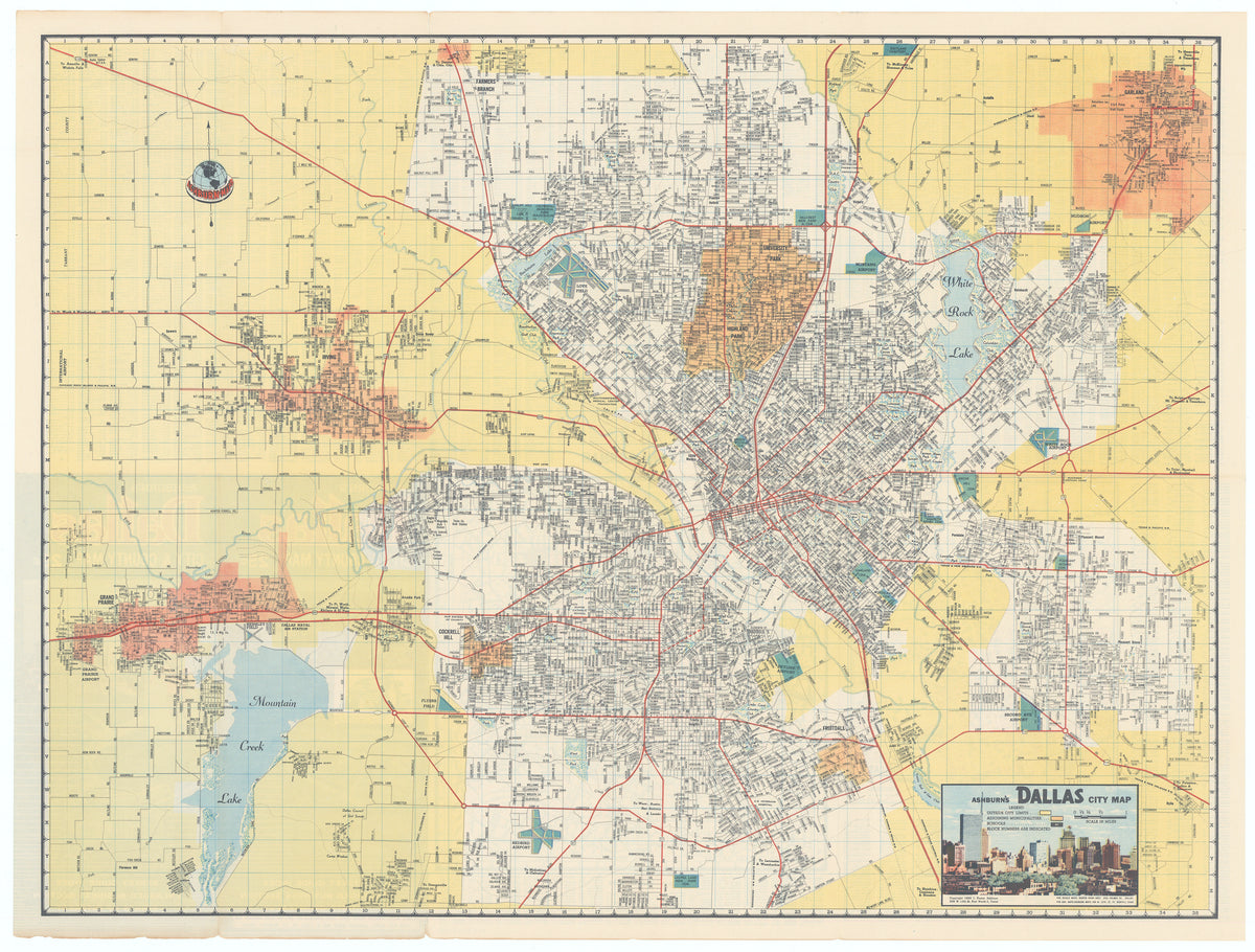 Ashburn's Dallas City Map: Ashburn, 1955 – The Antiquarium Antique Maps ...