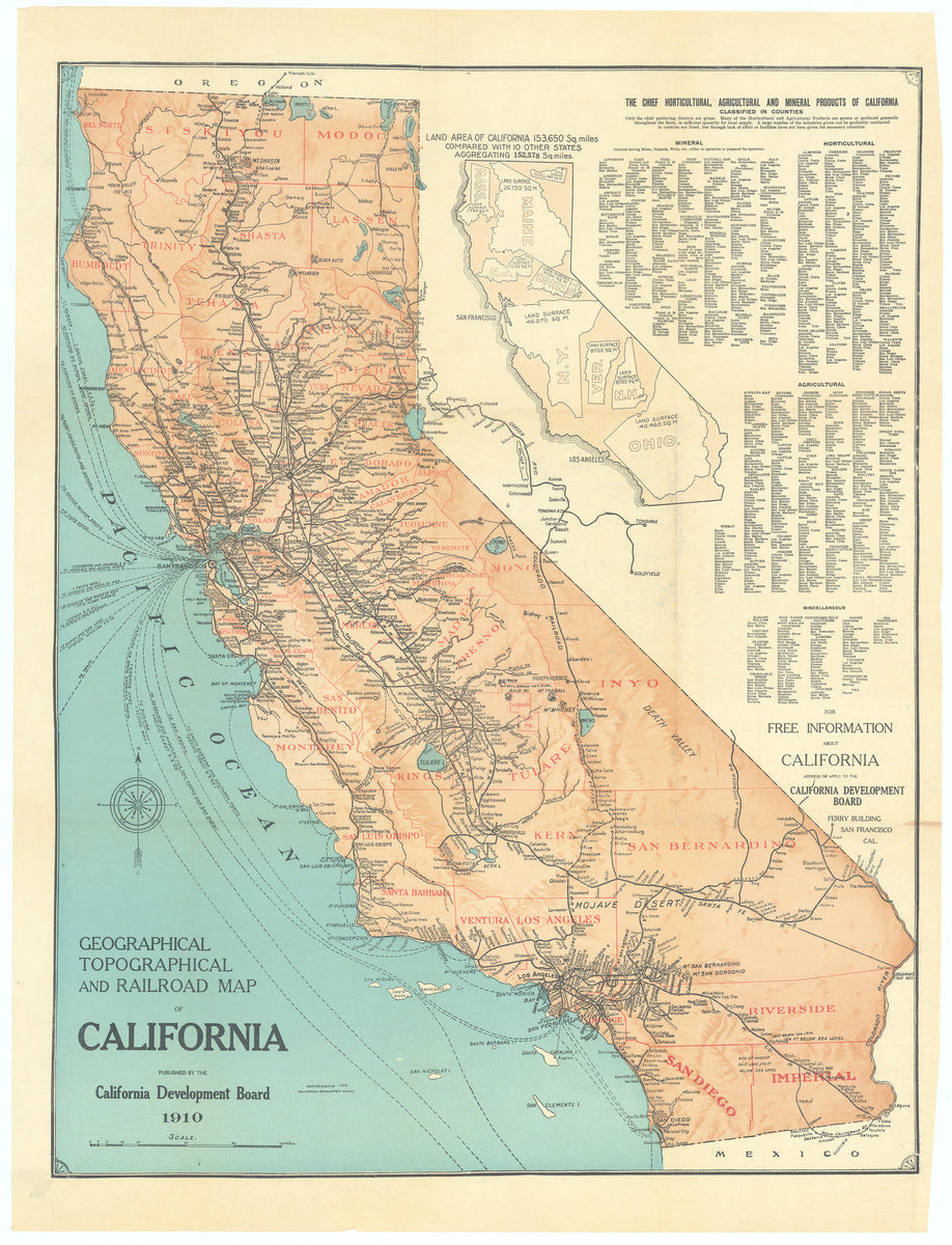 Geographical, Topographical, and Railroad Map of California: Californi ...