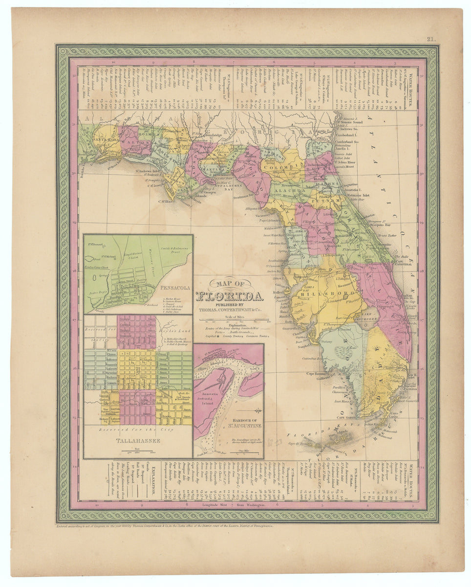 Map of Florida: Cowperthwait, 1850 – The Antiquarium Antique Maps ...