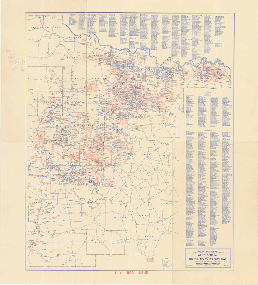 West Central and North Texas Wildcat Map: Midland Map Company, 1955 ...