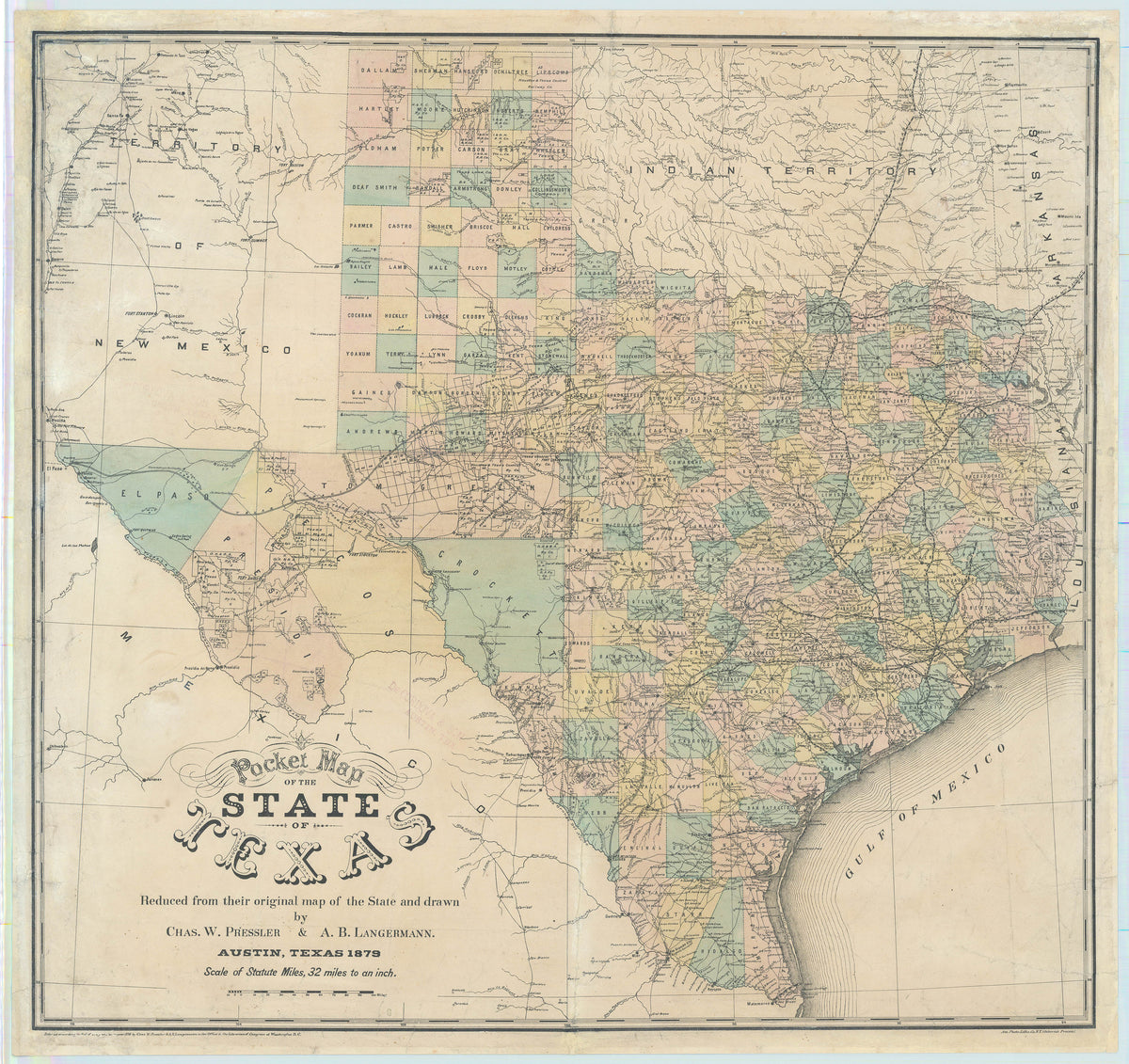 Pocket Map of the State of Texas: Pressler & Langermann, 1879 – The ...