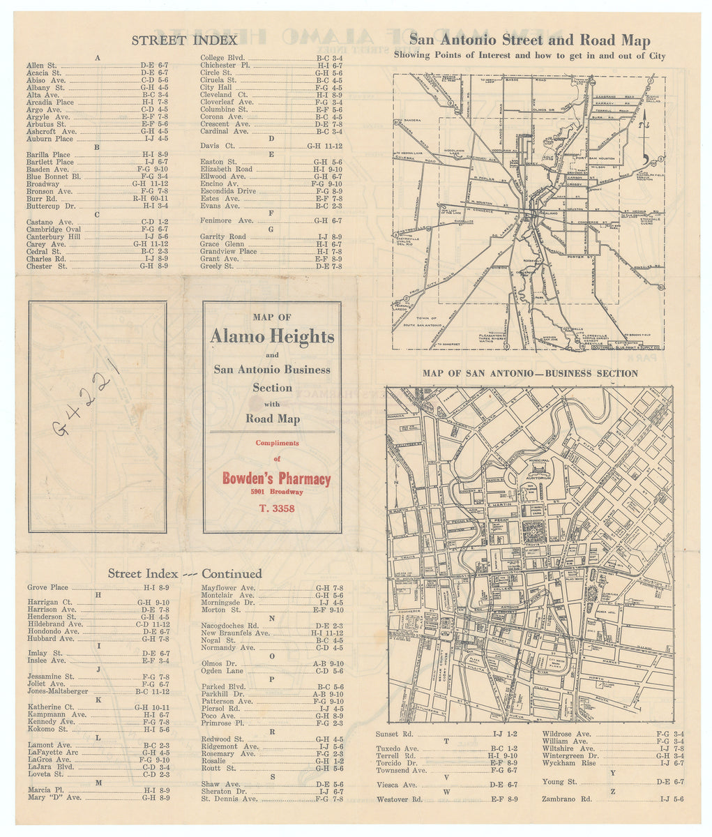 Map of Alamo Heights and San Antonio Business section with Road Map: S ...