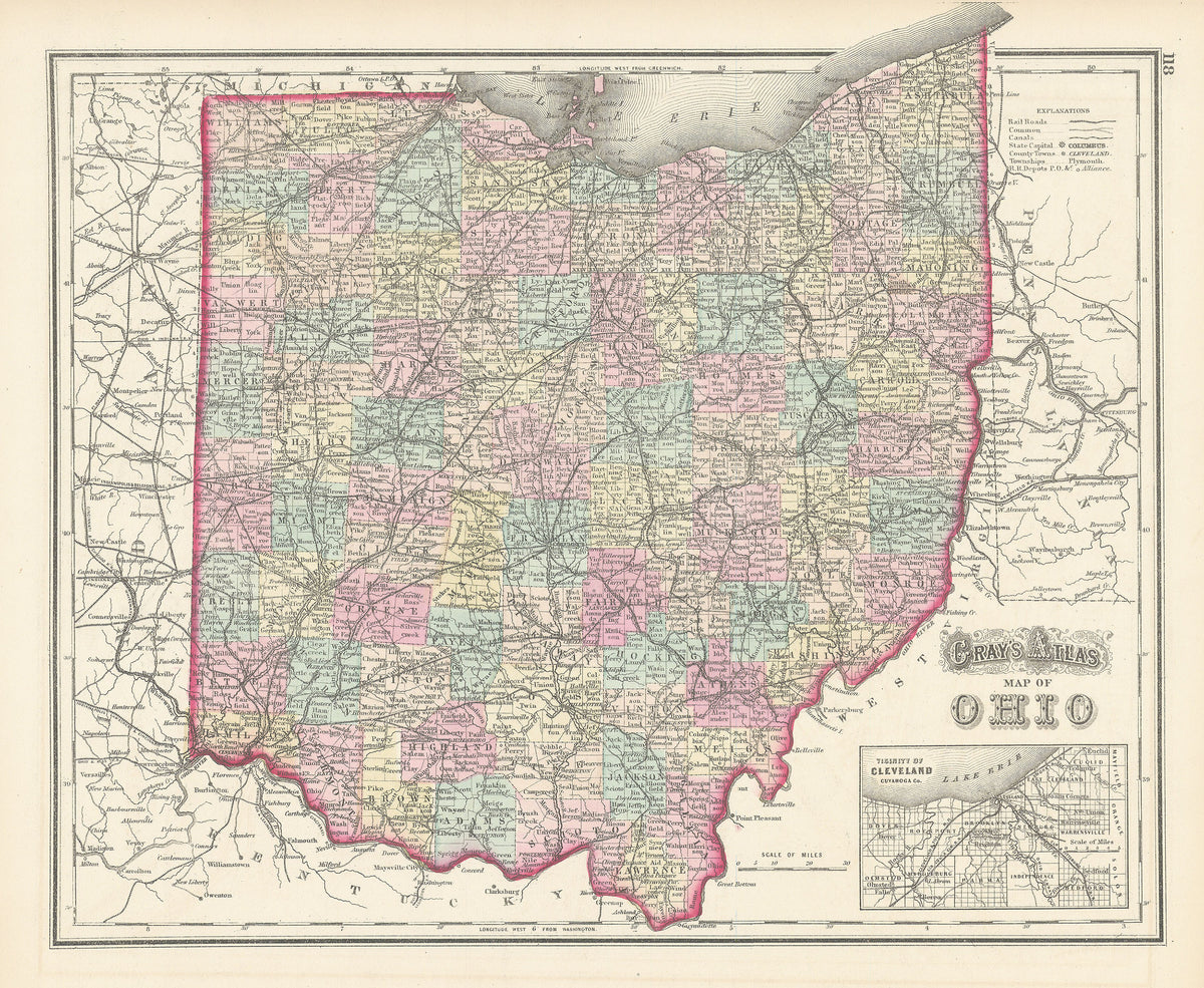 Gray's Atlas Map of Ohio: Gray 1873 – The Antiquarium Antique Maps ...