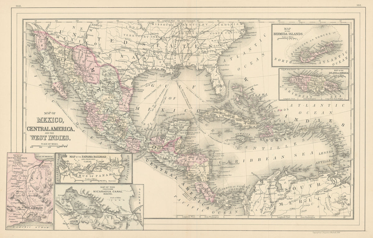Map of Mexico, Central America, and the West Indies: Mitchell 1884 ...