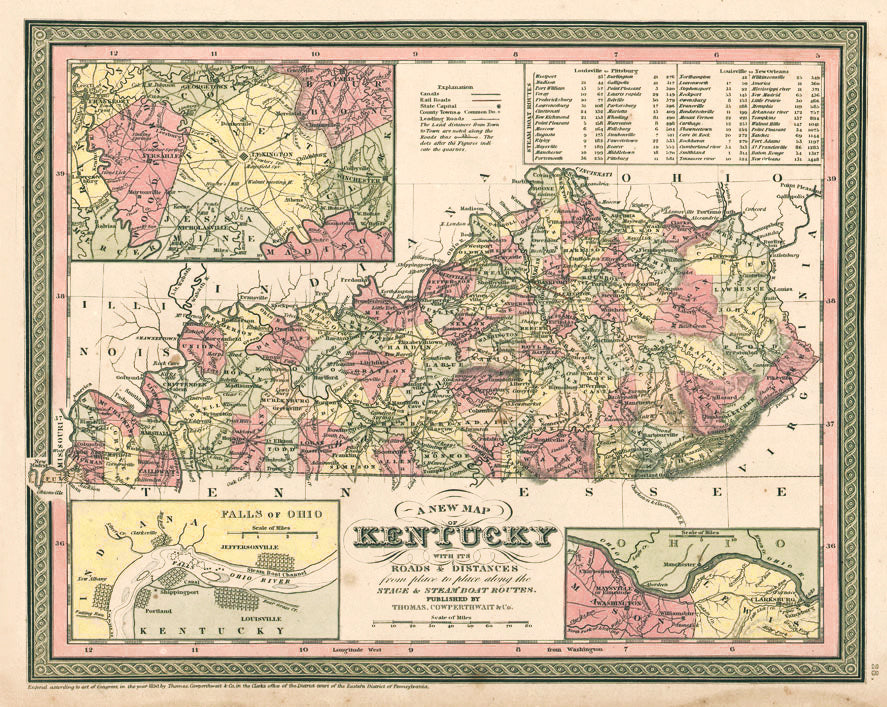 A New Map of Kentucky: Thomas, Cowperthwait & Co. 1850 – The ...