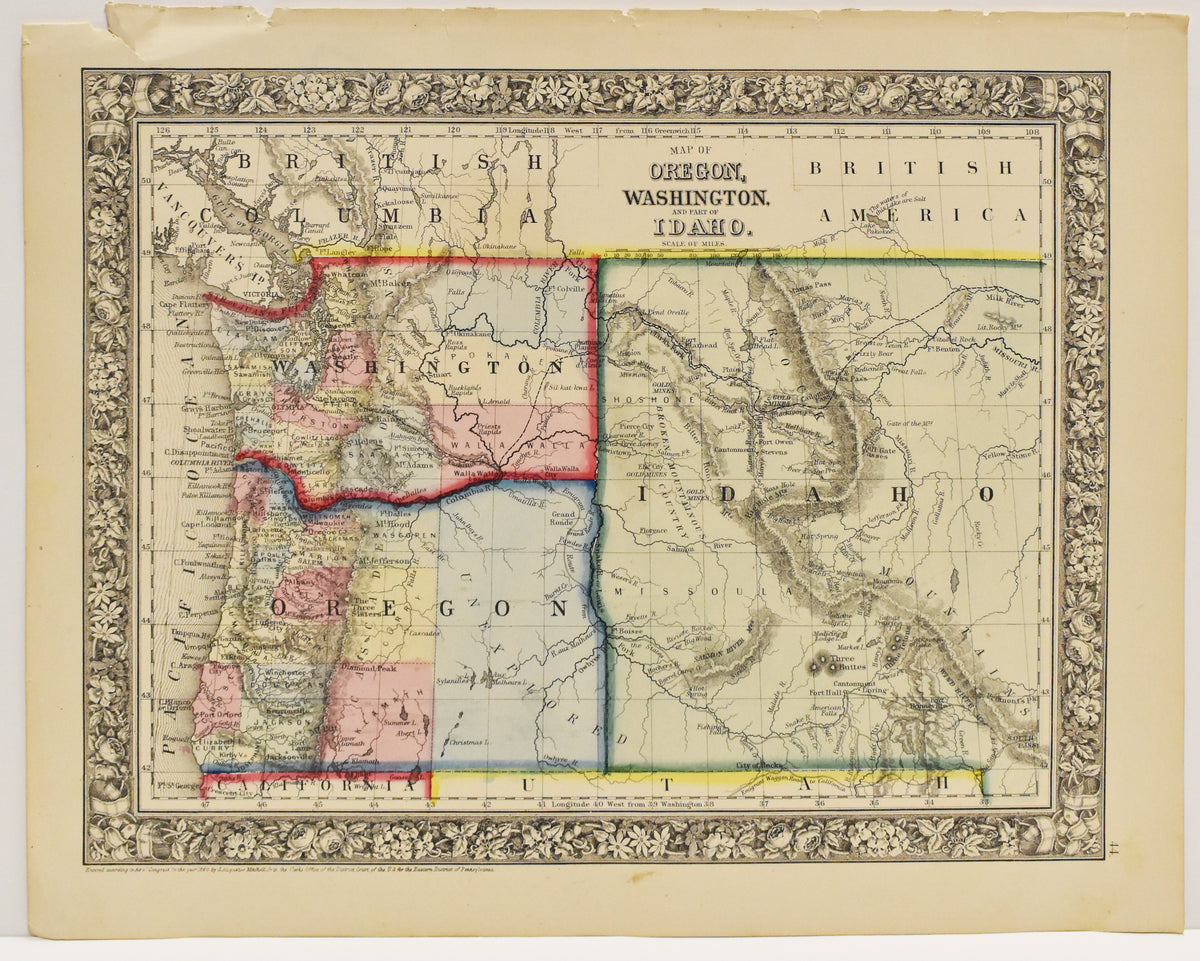 Oregon, Washington, and Idaho: Mitchell 1860 – The Antiquarium Antique ...